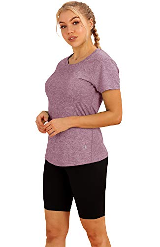 icyzone Workout Running Tshirts for Women - Fitness Athletic Yoga Tops Exercise Gym Shirts (Pack of 3) (L, Black/Navy/Rose Wine)