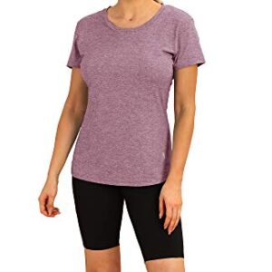 icyzone Workout Running Tshirts for Women - Fitness Athletic Yoga Tops Exercise Gym Shirts (Pack of 3) (L, Black/Navy/Rose Wine)