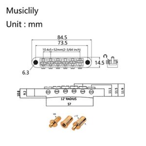 Musiclily Pro 52mm Guitar Roller Saddle Bridge Tune-O-Matic Bridge with M8 Post for Les Paul LP SG Electric Guitar, Black