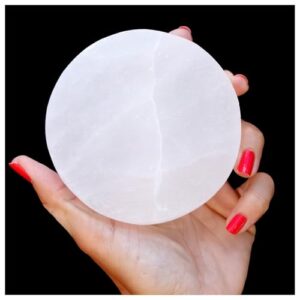 om zone selenite charging plate for cleansing crystals & healing stones, meditation, reiki, protection crystals, spiritual gift (1, 4" round)