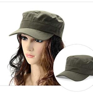 LERTREE Adjustable Unisex Flat Top Twill Classical Baseball Cap Military Hat 22-23.6 in Cadet Cap (Green)