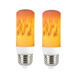 qlee led flame effect light bulb 3w flickering fire light bulbs with upside down effect yellow flame bulb e26 vintage atmosphere for christmas holiday party restaurant outdoor home decor (2 pack)