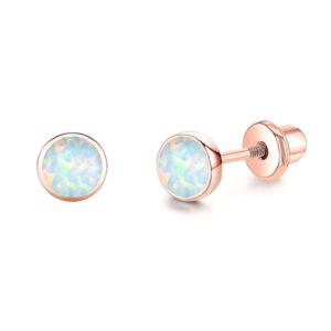 tangpoet rose gold screw back stud earrings for women tiny comfy white opal earrings 925 sterling silver hypoallergenic earring for sensitive ears birthday gifts for ladies