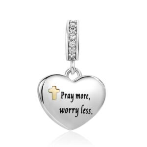 sbi jewelry matthew 6:34 heart charm for bracelet heart dangle for bracelet gold cross bible verse charm for grandma wife birthday, gold