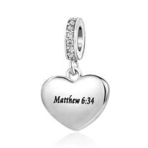 SBI Jewelry Matthew 6:34 Heart Charm for Bracelet Heart Dangle for Bracelet Gold Cross Bible Verse Charm for Grandma Wife Birthday, Gold