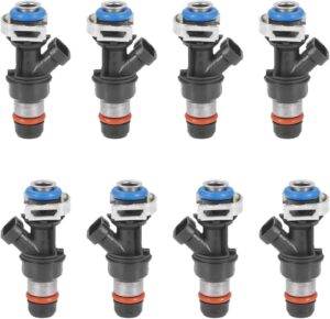 fuel injectors compatible with chevy silverado 1500 2500 3500 tahoe replacement for gmc sierra 1500 2500 3500 tahoe 4.8l 5.3l 6.0l 2001-2006 replace 17113553 fj315 17113698 8pcs 4 holes injector