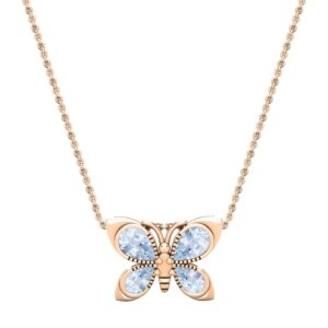 dazzlingrock collection pear aquamarine women butterfly pendant with 18 inch gold chain in 10k rose gold