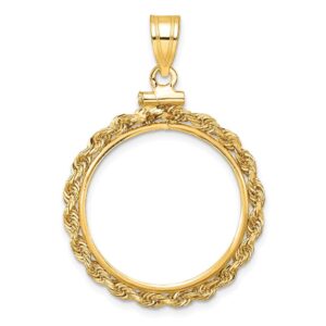 wideband distinguished coin jewelry 14k polished rope 21.6mm x 1.7mm screw top coin bezel pendant qc1215/21.6