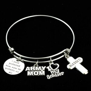 Kivosliviz Military Mom Bracelet I Once Protected Him Now He Protects Us All Mom Gifts for Army Mom