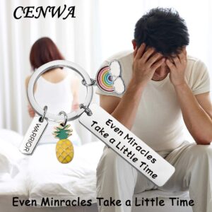 CENWA Rainbow Baby Keychain for New Mom Even Miracles Take a Little Time Keychain IVF Infertility Warrior Gift (Take a Little Time K)