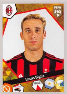 2017-18 panini fifa 365 stickers europe soccer #e52 lucas biglia ac milan official smaller than trading card sized album sticker in raw (nm or better) condition