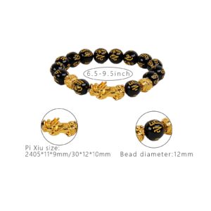 NEWITIN 12 Pieces Feng Shui Bracelets for Men Lucky Bracelet Obsidian Wealth Bracelet Amulet Bracelet Hand Carved Pi Xiu Bracelet for Men and Women