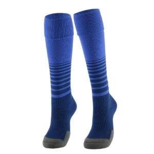 pauboland kid boy's and girl's 1-pack blue cushioned anti blister knee high athletic soccer football baseball socks, m(1.5y-4y)