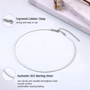 PROSTEEL 925 Sterling Silver Choker Necklace For Women 3mm Flat Chains Dainty 12inch Herringbone Snake Chain Chocker