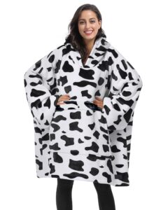 cow printed oversized hoodie blanket sweatshirt pullover sherpa giant wearable blankets gift for adults women teenagers wife girlfriend dalmation