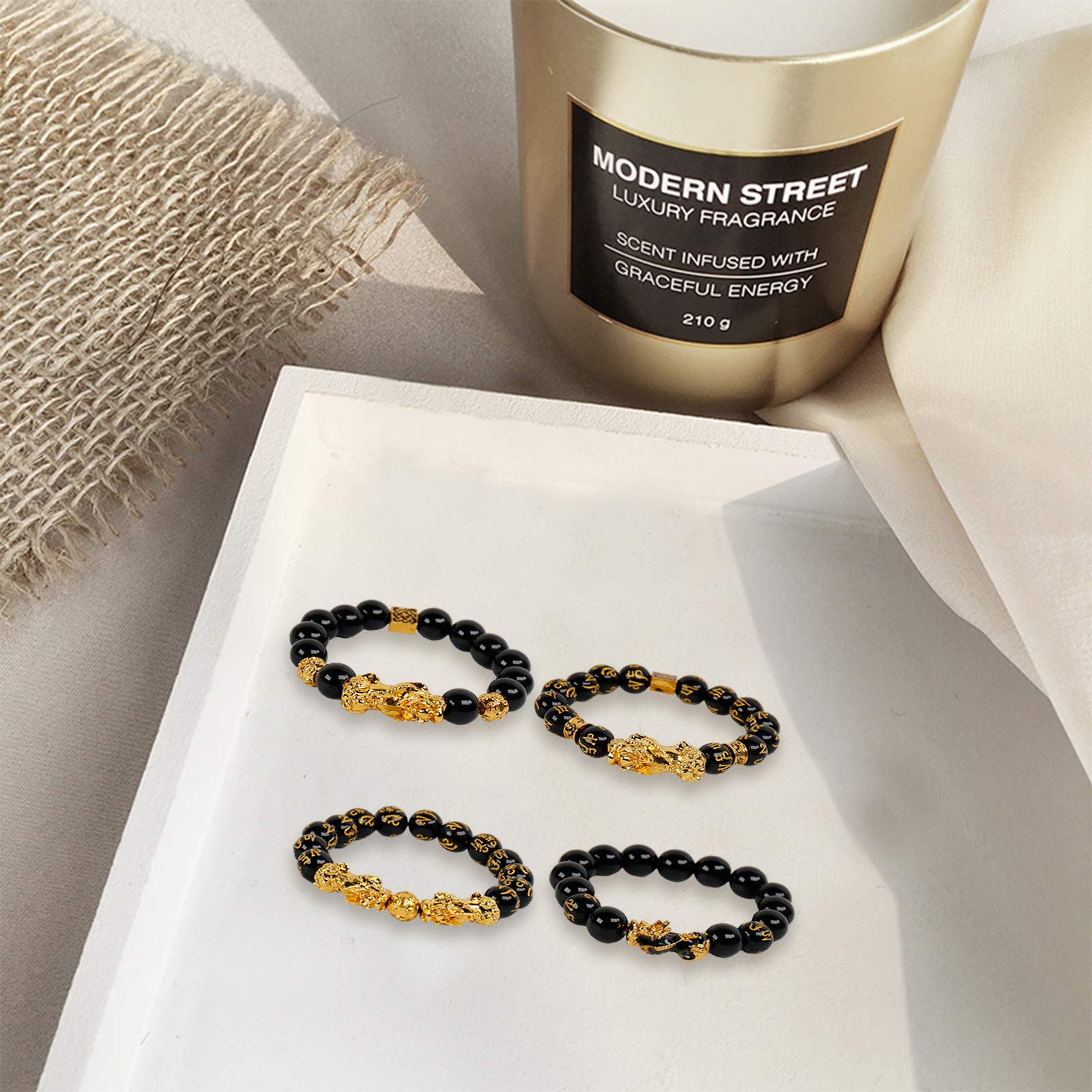 NEWITIN 12 Pieces Feng Shui Bracelets for Men Lucky Bracelet Obsidian Wealth Bracelet Amulet Bracelet Hand Carved Pi Xiu Bracelet for Men and Women