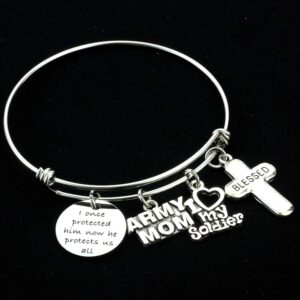 Kivosliviz Military Mom Bracelet I Once Protected Him Now He Protects Us All Mom Gifts for Army Mom