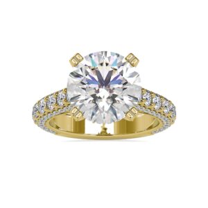 certified solitaire engagement ring in 14k white/yellow/rose gold studded with 1.95 ct ij-si side natural & 2ct to 5ct center round moissanite diamond in 4 dual prong holder for women on anniversary