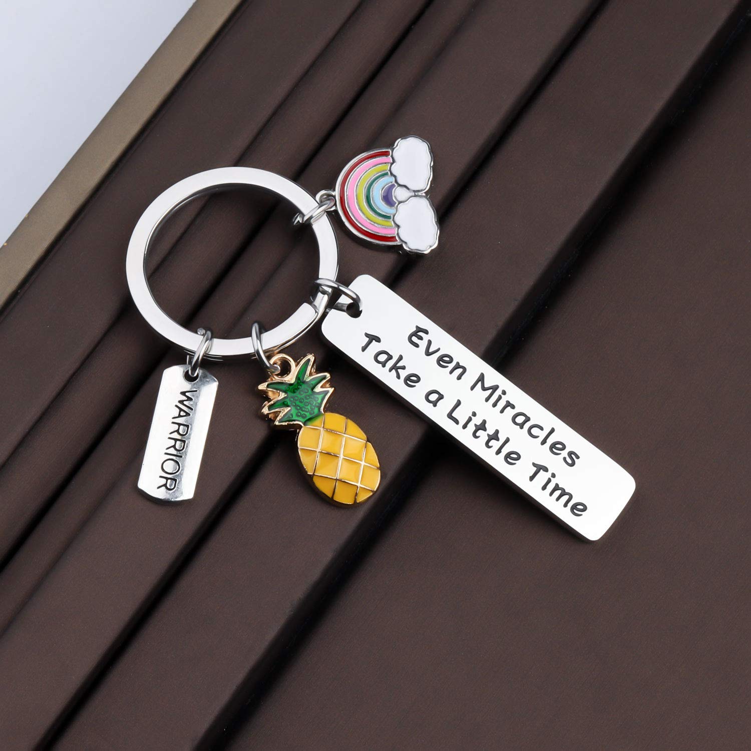 CENWA Rainbow Baby Keychain for New Mom Even Miracles Take a Little Time Keychain IVF Infertility Warrior Gift (Take a Little Time K)