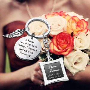 CYTING Wedding Bouquet Photo Charm I Know You'd Be Here Today If Heaven Weren't So Far Away Memorial Photo Frame Keychain Remembrance Jewelry Bridal Shower Gift (I know you'd be here today)