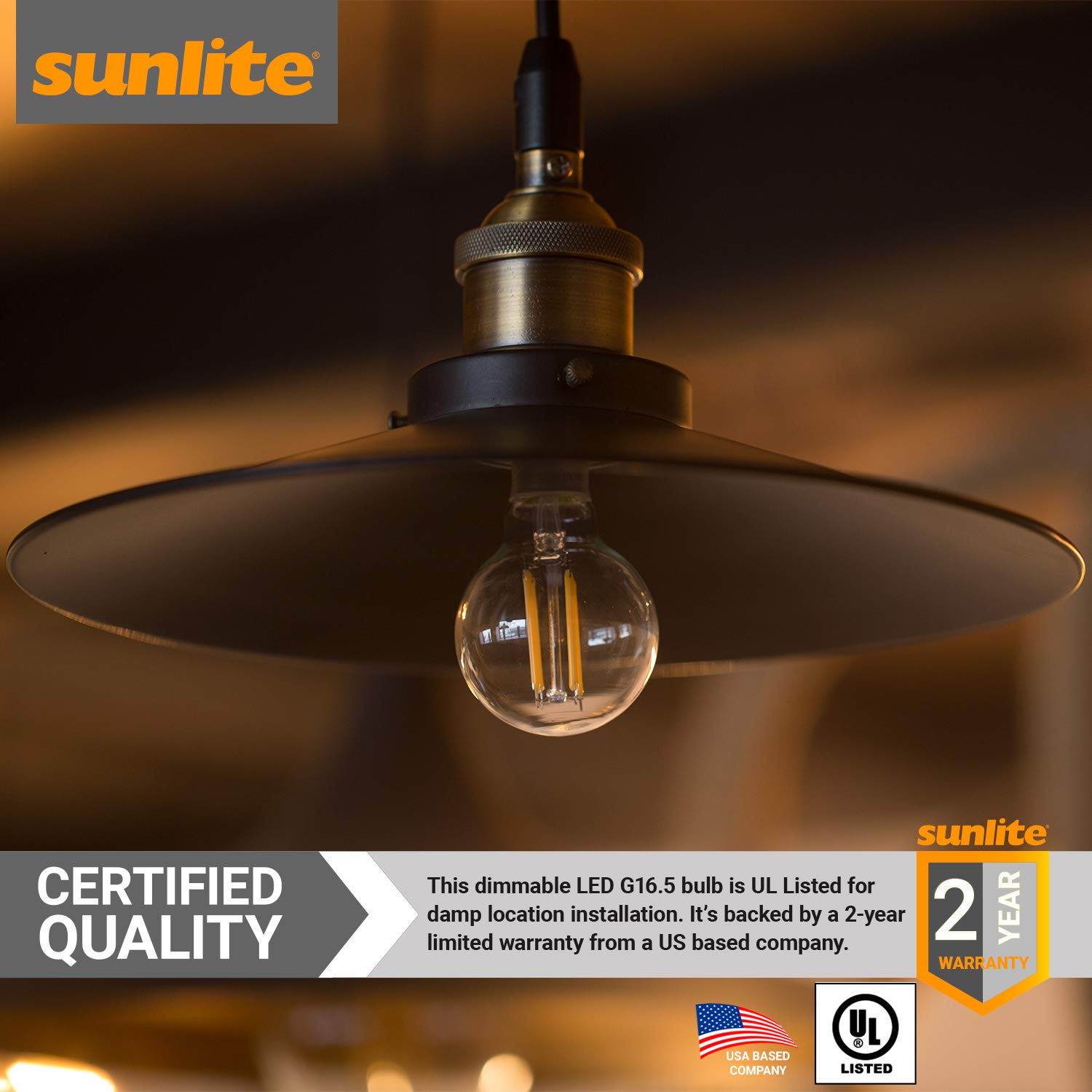 Sunlite 41547-SU LED G16.5 G16 1/2 Filament Style Globe Light Bulb, 5 Watts (60W Equivalent), 500 lumens, Dimmable, Candelabra Base (E12), UL Listed, 3000K Warm White, 6 Count