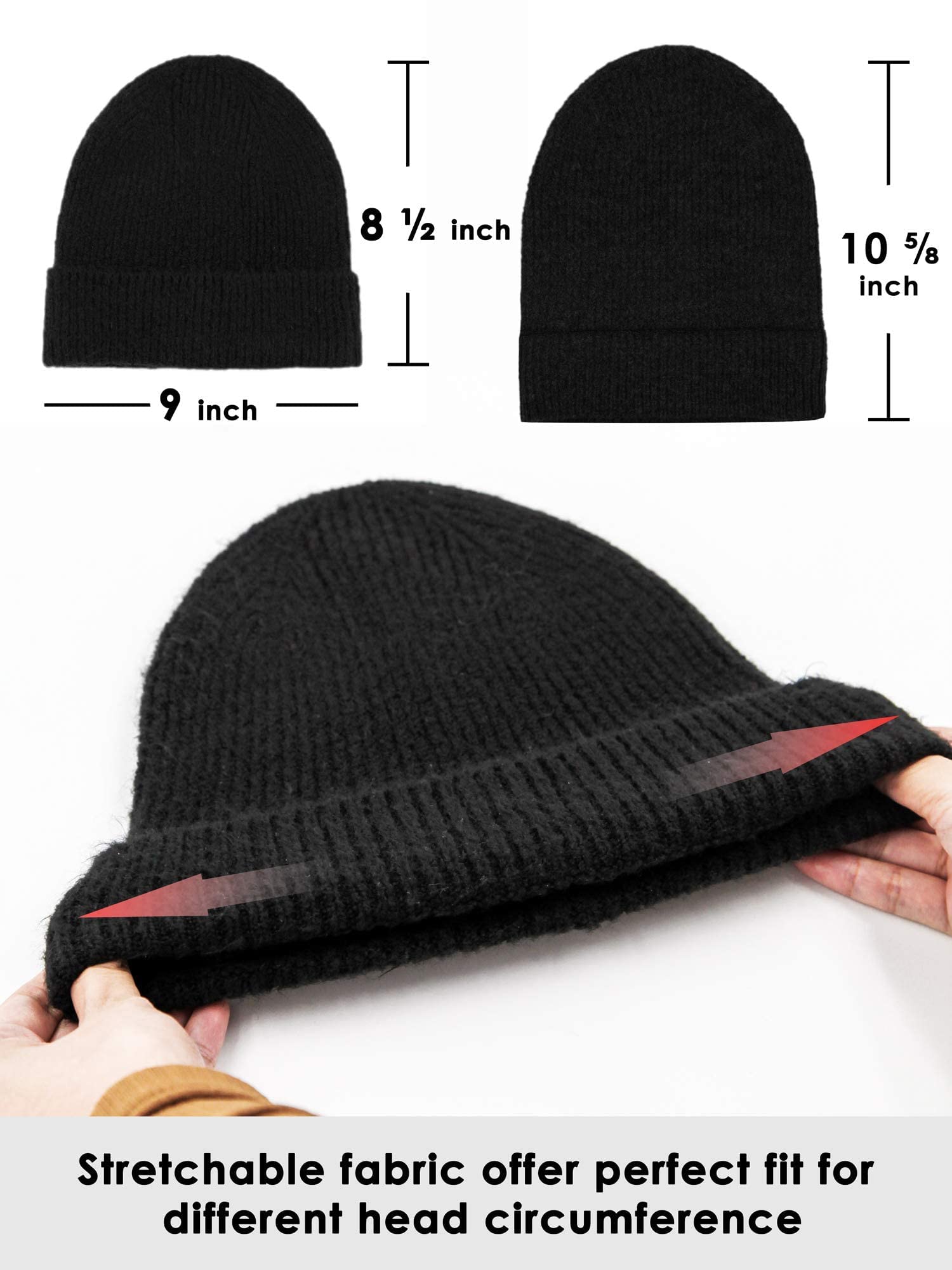 Moss Rose Beanie Hat for Men Women Cuffed Chunky Plain Skull Hats Unisex Winter Warm Knit Cap Womens Soft Beanies Black