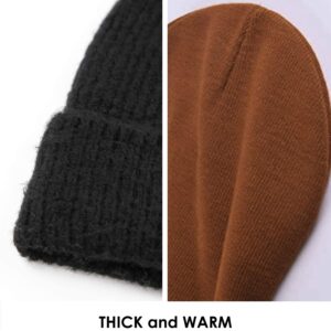 Moss Rose Beanie Hat for Men Women Cuffed Chunky Plain Skull Hats Unisex Winter Warm Knit Cap Womens Soft Beanies Black