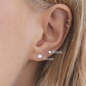 TANGPOET Rose Gold Screw Back Stud Earrings for Women Tiny Comfy White Opal Earrings 925 Sterling Silver Hypoallergenic Earring for Sensitive Ears Birthday Gifts for Ladies