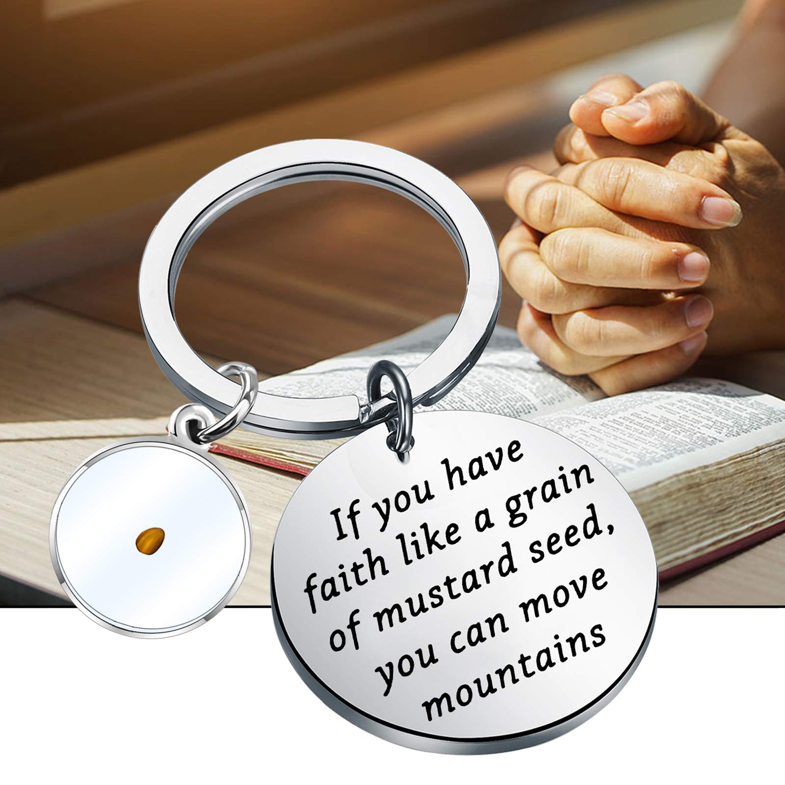 FAADBUK Christian Gift Mustard Seed Keychain If You Have Faith Like A Grain Of Mustard Seed You Can Move Mountains Jewelry (Have Faith K-S)