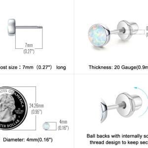 TANGPOET Rose Gold Screw Back Stud Earrings for Women Tiny Comfy White Opal Earrings 925 Sterling Silver Hypoallergenic Earring for Sensitive Ears Birthday Gifts for Ladies