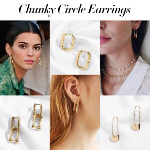 SLOONG 3 Pairs 14k Gold Plated U Shape Y2K Style Chunky Earring Link Chain Circle Hoop Earrings Jewelry Drop Dangle Earrings Set for Women