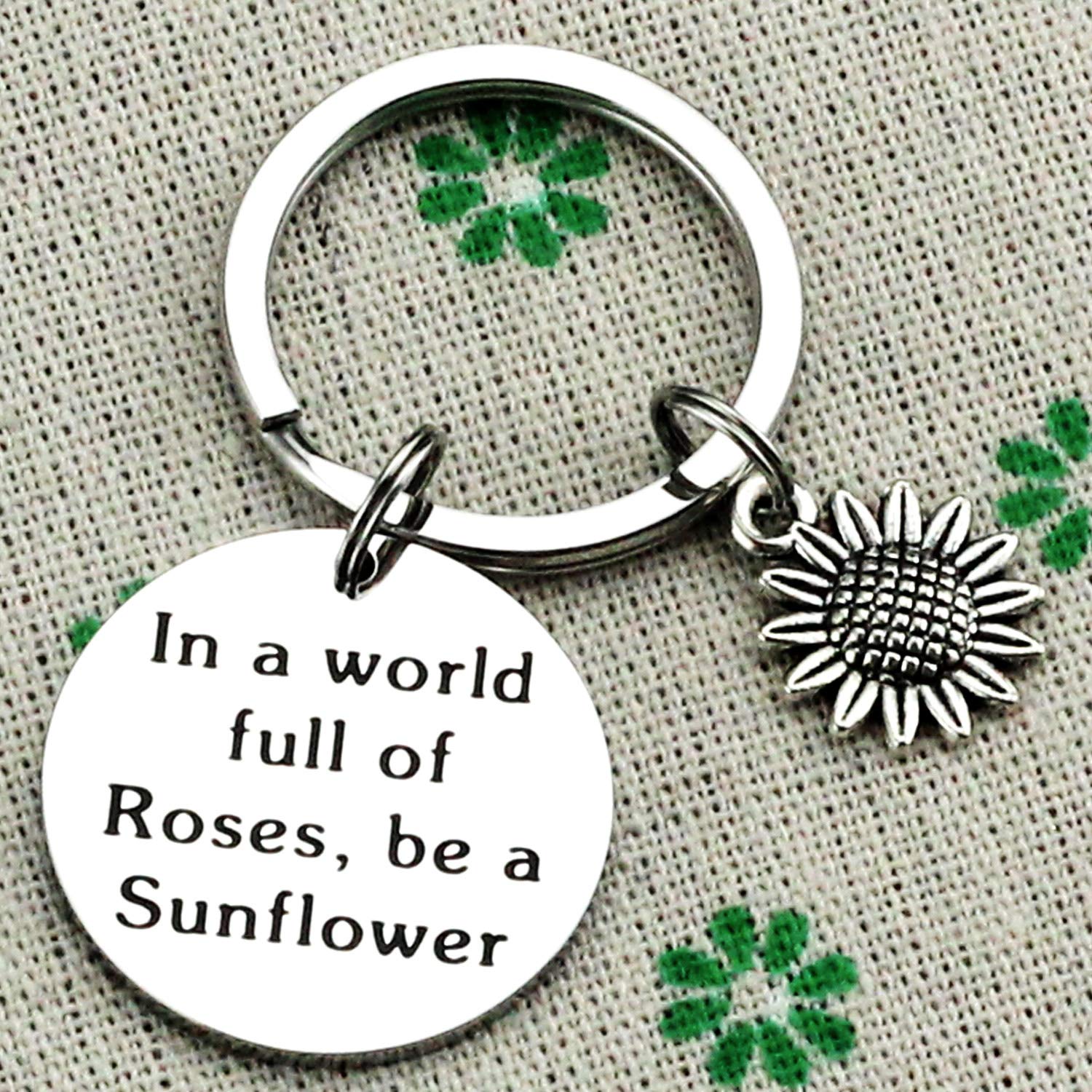 Kivosliviz Sunflower Keychain Gifts Sunflower Lover Gift in A World Full of Roses Be a Inspiration Jewelry Sunflower Keychains