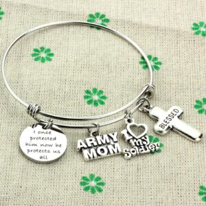 Kivosliviz Military Mom Bracelet I Once Protected Him Now He Protects Us All Mom Gifts for Army Mom