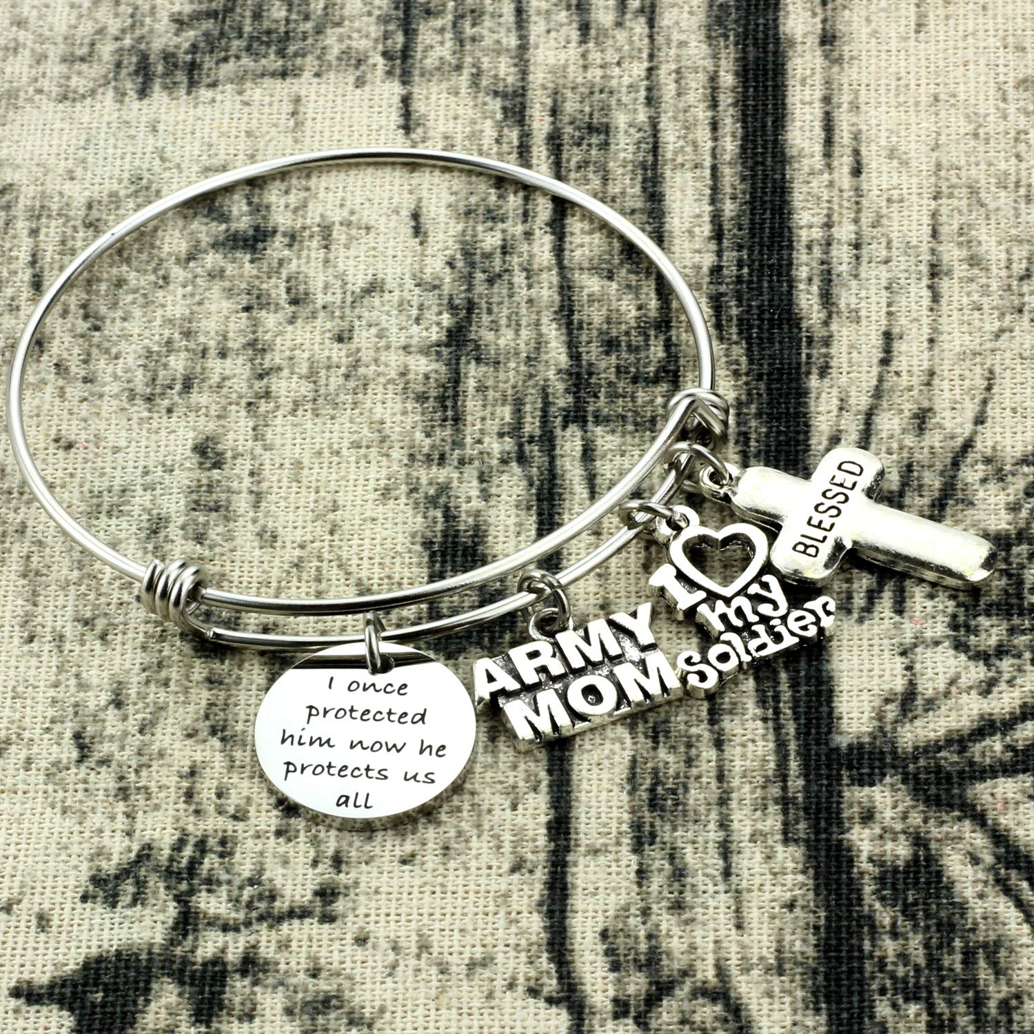 Kivosliviz Military Mom Bracelet I Once Protected Him Now He Protects Us All Mom Gifts for Army Mom