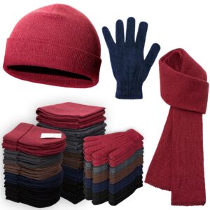 moda west 72-pack gloves, scarves, and beanies - wholesale unisex winter accessories - bulk 24 glove pairs, 24 scarves, 24 beanies