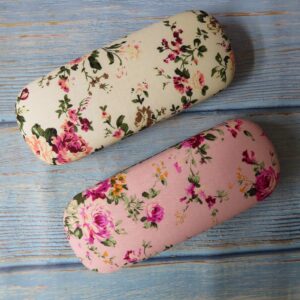 DODOGA 4 Pieces Spectacle Case Portable Hard Shell Eyeglasses Case Floral Flower Fabric Covered Clam Shell Style Eyeglass Case Spectacles Box Eyewear Protector Box for Kids, Women, Girls