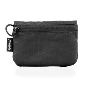 flowfold recycled fabric mini zipper pouch water repellent small pouch wallet & card pouch for keys, id, coins & airpods case made in usa (black, recycled material)