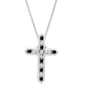 dazzlingrock collection round black diamond & white sapphire ladies heart and cross pendant (gold chain included), 18k white gold