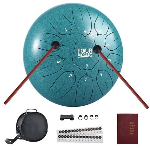 FOUR UNCLES Steel Tongue Drum 10 Inch 11 Notes Hand Pan Drums with Travel Bag Sticks Music Book Mallets, D Major Musical Instruments for Entertainment Meditation Yoga Zen Gifts (Malachite)