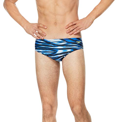 Speedo Mens Swimsuit Prolt Printed Team Colors Swim Briefs, Wave Speedo Blue, 32 US