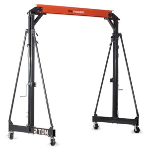 titan attachments telescoping gantry crane, 2 ton capacity, shop lift hoist rated 2,000 lb, portable design with locking wheels, adjustable height up to 12 ft, durable steel construction, frame only