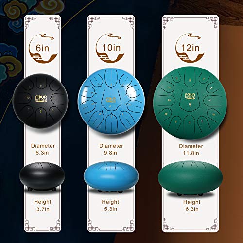 FOUR UNCLES Steel Tongue Drum 10 Inch 11 Notes Hand Pan Drums with Travel Bag Sticks Music Book Mallets, D Major Musical Instruments for Entertainment Meditation Yoga Zen Gifts (Malachite)