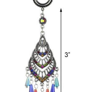 1/2 inch 12mm 316L Surgical Steel Bohemian Multicolor Crystal Tassel Dangle Ear Gauges Piercing Flesh Tunnels Plugs Statement Earrings