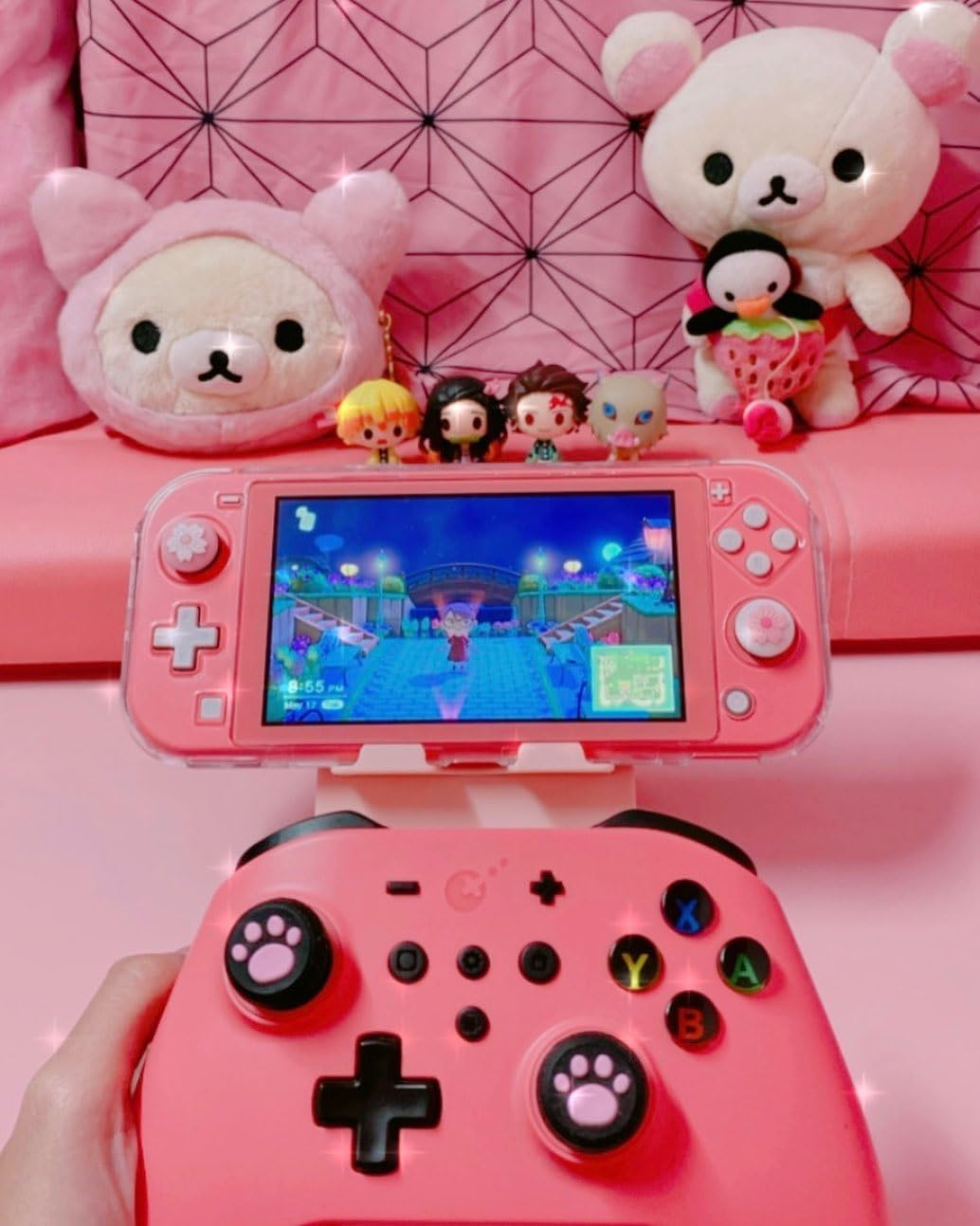 Switch Pink Thumb Grips, Pink Joystick Covers for Switch Lite, Cute Thumb Grip Caps Compatible with Switch Joy Cons - Cherry Blossoms