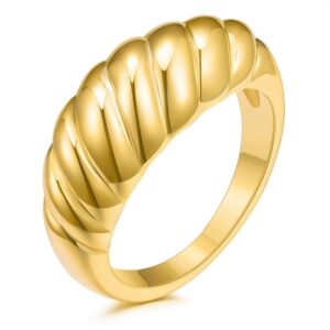 jinear 18k gold plated croissant braided twisted signet chunky dome ring stacking star band for women and men statement wedding ring minimalist jewelry（croissant ring，10）