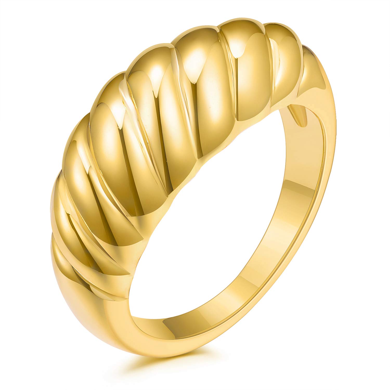 JINEAR 18k Gold Plated Croissant Braided Twisted Signet Chunky Dome Ring Stacking Star Band for Women and Men Statement Wedding Ring Minimalist Jewelry（Croissant ring，10）