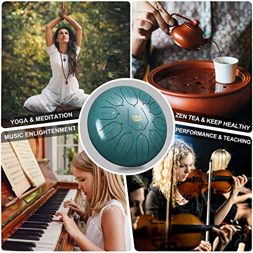 FOUR UNCLES Steel Tongue Drum 10 Inch 11 Notes Hand Pan Drums with Travel Bag Sticks Music Book Mallets, D Major Musical Instruments for Entertainment Meditation Yoga Zen Gifts (Malachite)