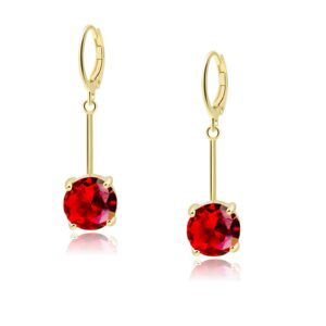 vonssy gemstone drop dangle earrings | platinum /gold plated leverback crystal cubic zirconia hanging red /pink/blue earrings (ruby red - gold)