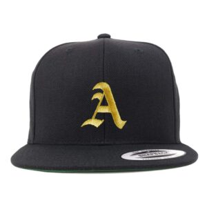 trendy apparel shop old english gold a embroidered snapback flatbill baseball cap - black