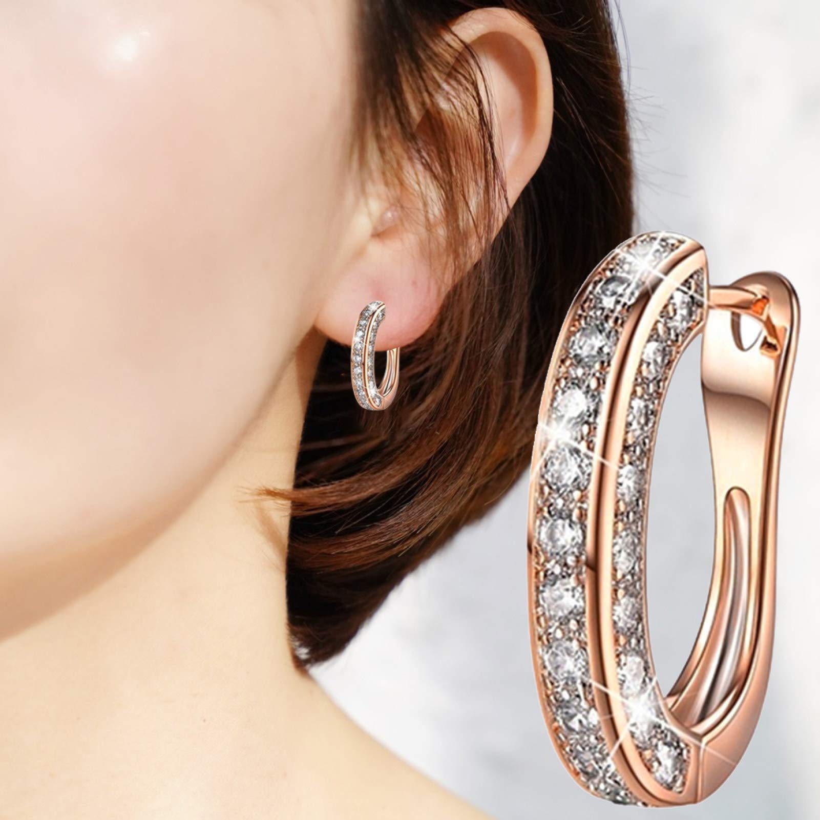 Creative Earring for Women Rhinestone Decoration Ear Stud Rings Hoop Earrings Women Girl Charming Jewelry Gift - Silver